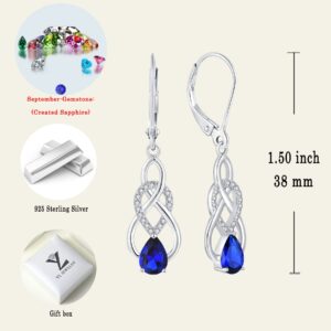 YL Celtic Knot Earrings 925 Sterling Silver Infinity Dangle Drop Earring Created Sapphire Twist Leverback Jewelry for Women