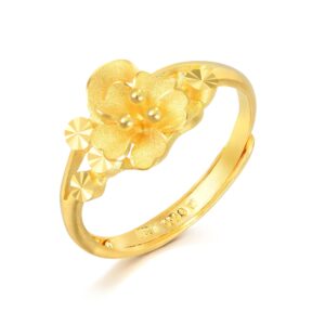 chow sang sang 999.9 24k gold price-by-weight 3.74g gold floral ring (adjustable) for women and wedding occasion 69462r