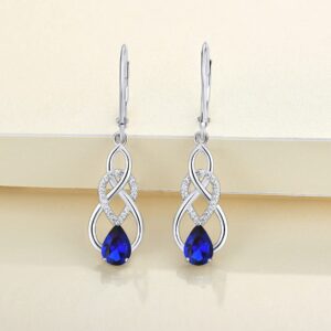 YL Celtic Knot Earrings 925 Sterling Silver Infinity Dangle Drop Earring Created Sapphire Twist Leverback Jewelry for Women