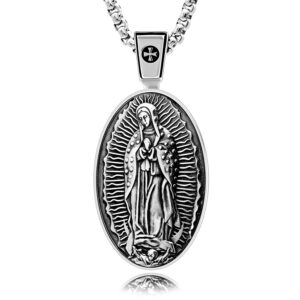 venicebee® guadalupe our lady holy virgin mary medal devotional christian amulet solid 925 sterling silver pendant necklace + velvet pouch, polishing cloth, gift box - plata nuestra señora virgen