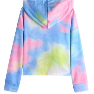 Hopeac Girls Casual Twist Front Sweatshirt Tie Dye Printed Long Sleeve Crop Tops Pullover