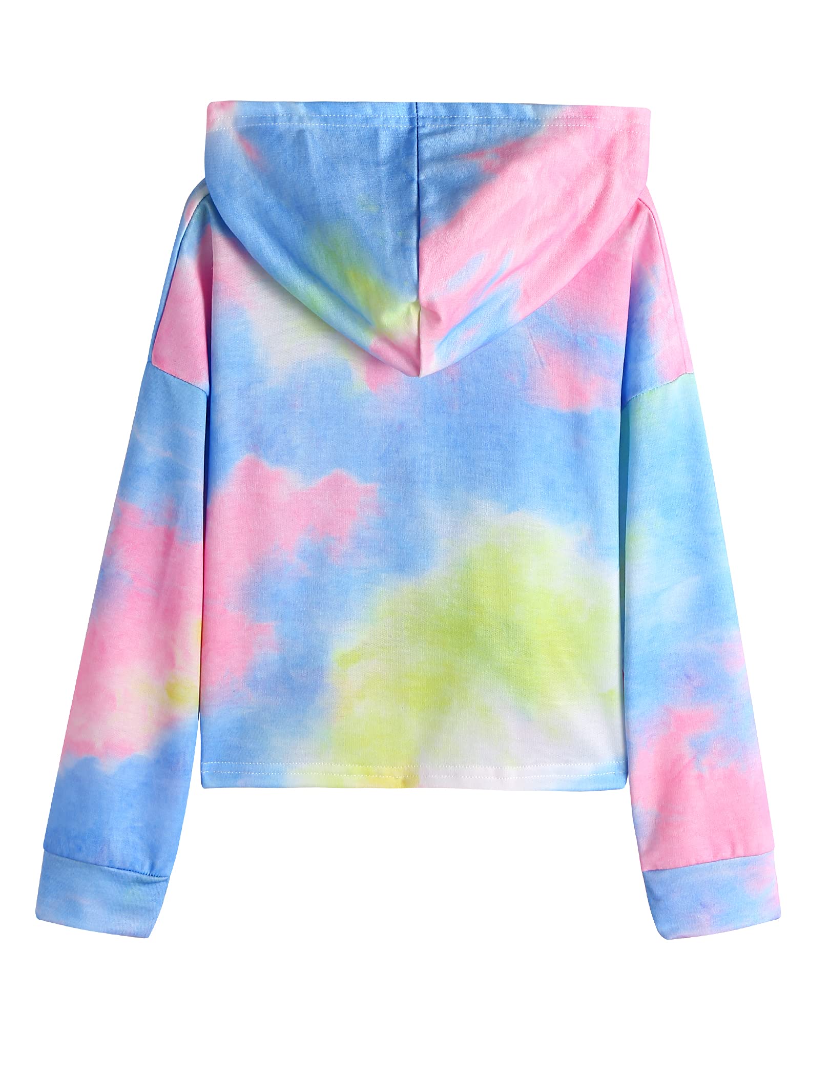 Hopeac Girls Casual Twist Front Sweatshirt Tie Dye Printed Long Sleeve Crop Tops Pullover