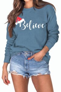 yourtops women believe christmas shirt long sleeve christmas blouse t-shirt