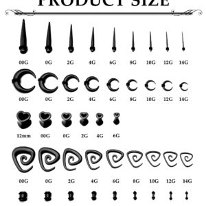 DOLOTTA 84 Pcs Ear Stretching Kit 14G-00G Ear Gauges Expander Set Acrylic Tapers Plugs Silicone Tunnels Body Piercing Jewelry Horseshoes Taper Spiral Tapers Gauges for Ears Black