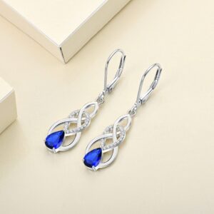 YL Celtic Knot Earrings 925 Sterling Silver Infinity Dangle Drop Earring Created Sapphire Twist Leverback Jewelry for Women