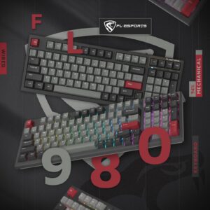 FL ESPORTS FL980 96% 1800 Layout Wired Mechanical Keyboard with Number Pad, 98 Keys RGB Hot Swappable Programmable Keyboard w/Light Tactile Kailh Box White Switches, Durable PBT Keycaps, (Dolch)