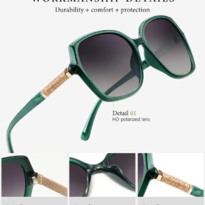 KALIYADI Polarized Sunglasses Womens Trendy Square Ladies Sun Glasses Classic Shades Sparkling Frame UV400 Protection(Green)