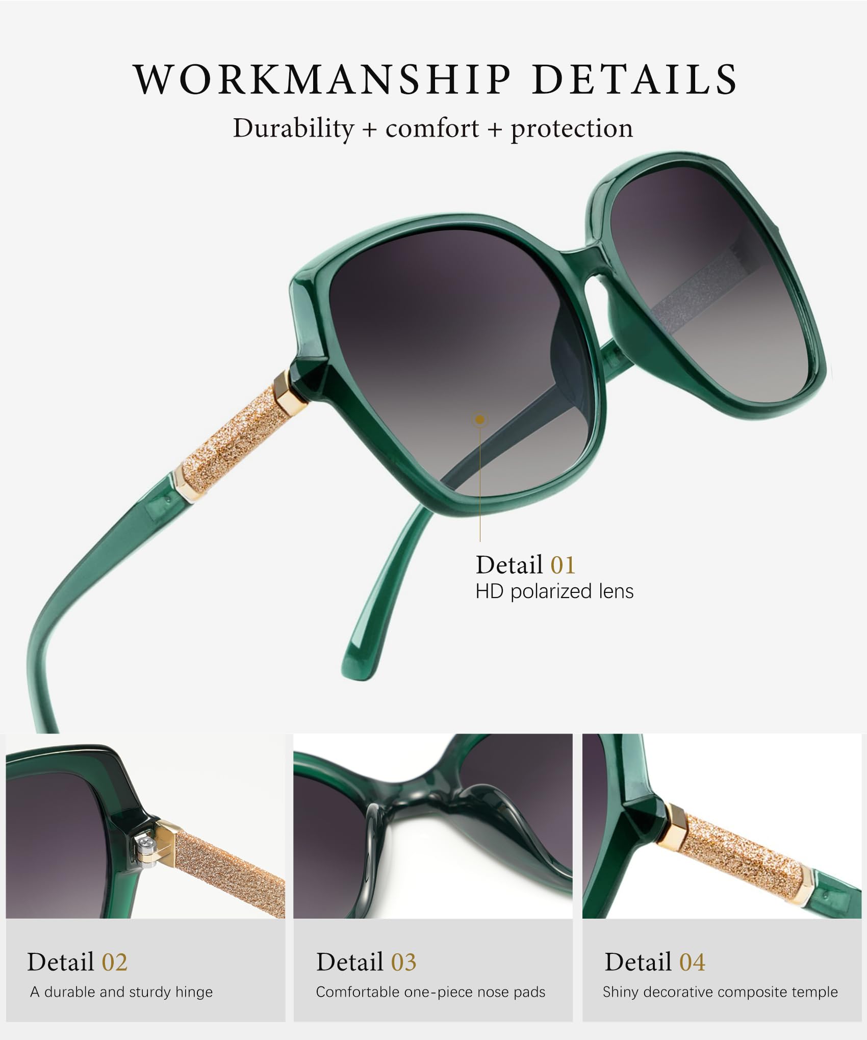 KALIYADI Polarized Sunglasses Womens Trendy Square Ladies Sun Glasses Classic Shades Sparkling Frame UV400 Protection(Green)