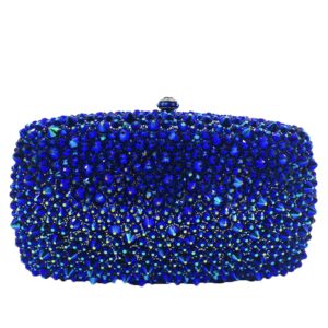 boutique de fgg sparkly crystal clutch purse with spikes women evening handbags wedding bridal rhinestone clutch bag, blue