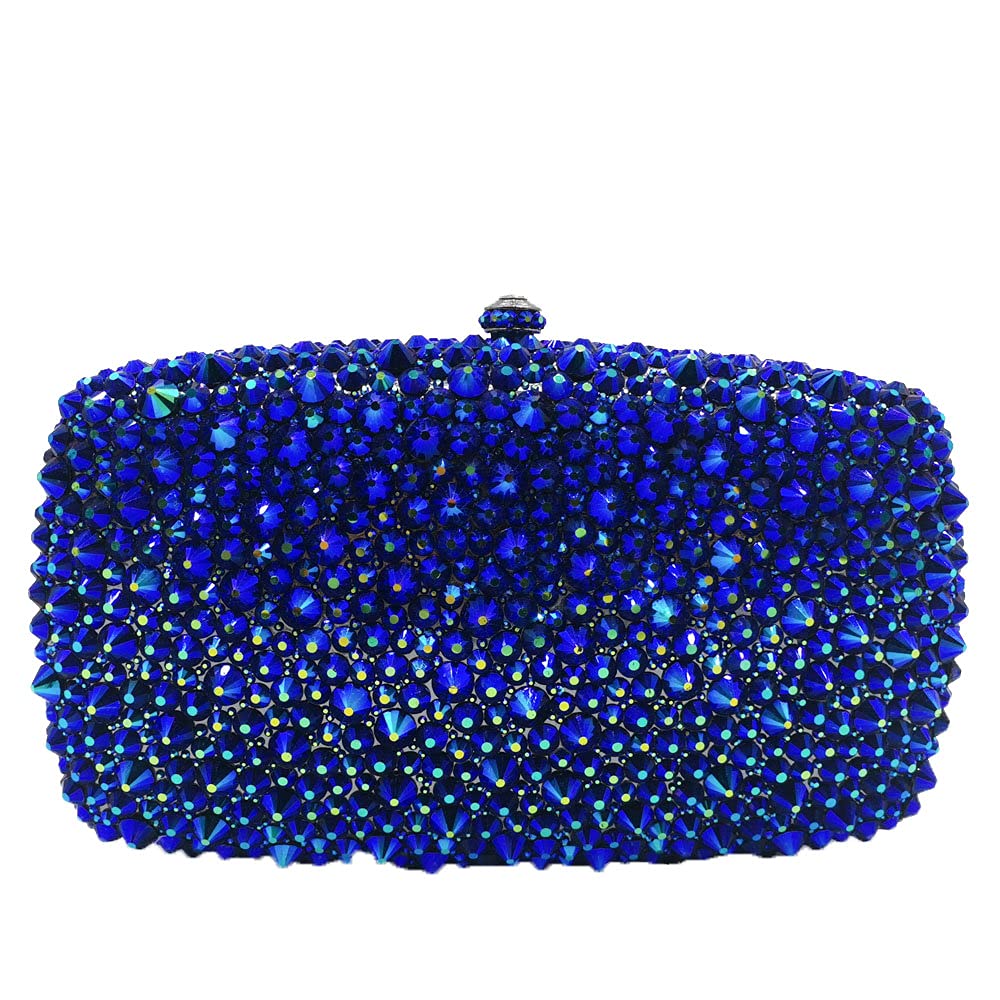 Boutique De FGG Sparkly Crystal Clutch Purse with Spikes Women Evening Handbags Wedding Bridal Rhinestone Clutch Bag, Blue