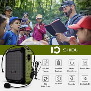 SHIDU Voice Amplifier, PA System Speaker 18W Portable Megaphone with Wired Mic Headset, IPX5 Waterproof & Built-in Rechargeable 4400mAh Battery for Teaching Meeting Speech