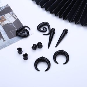 DOLOTTA 84 Pcs Ear Stretching Kit 14G-00G Ear Gauges Expander Set Acrylic Tapers Plugs Silicone Tunnels Body Piercing Jewelry Horseshoes Taper Spiral Tapers Gauges for Ears Black