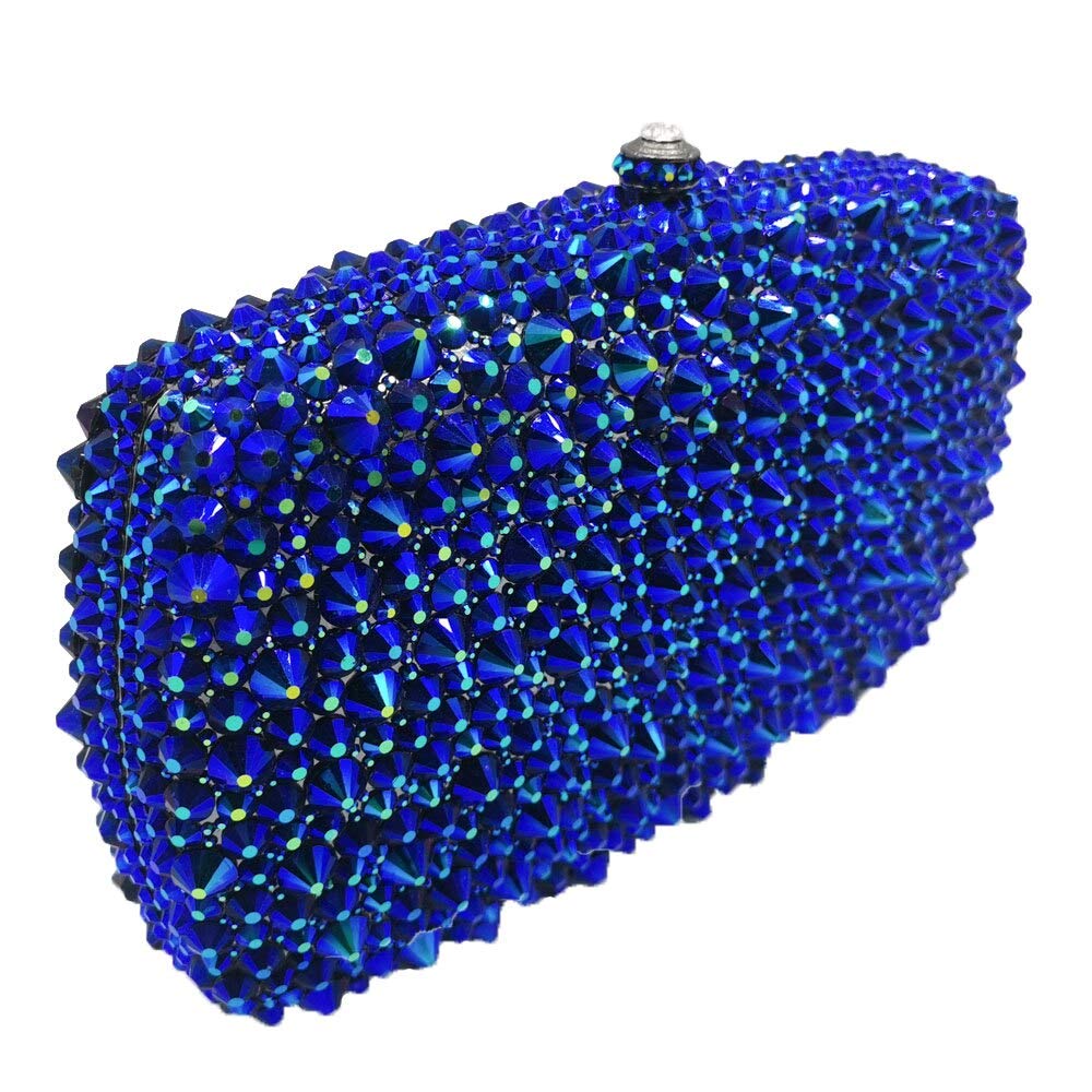 Boutique De FGG Sparkly Crystal Clutch Purse with Spikes Women Evening Handbags Wedding Bridal Rhinestone Clutch Bag, Blue