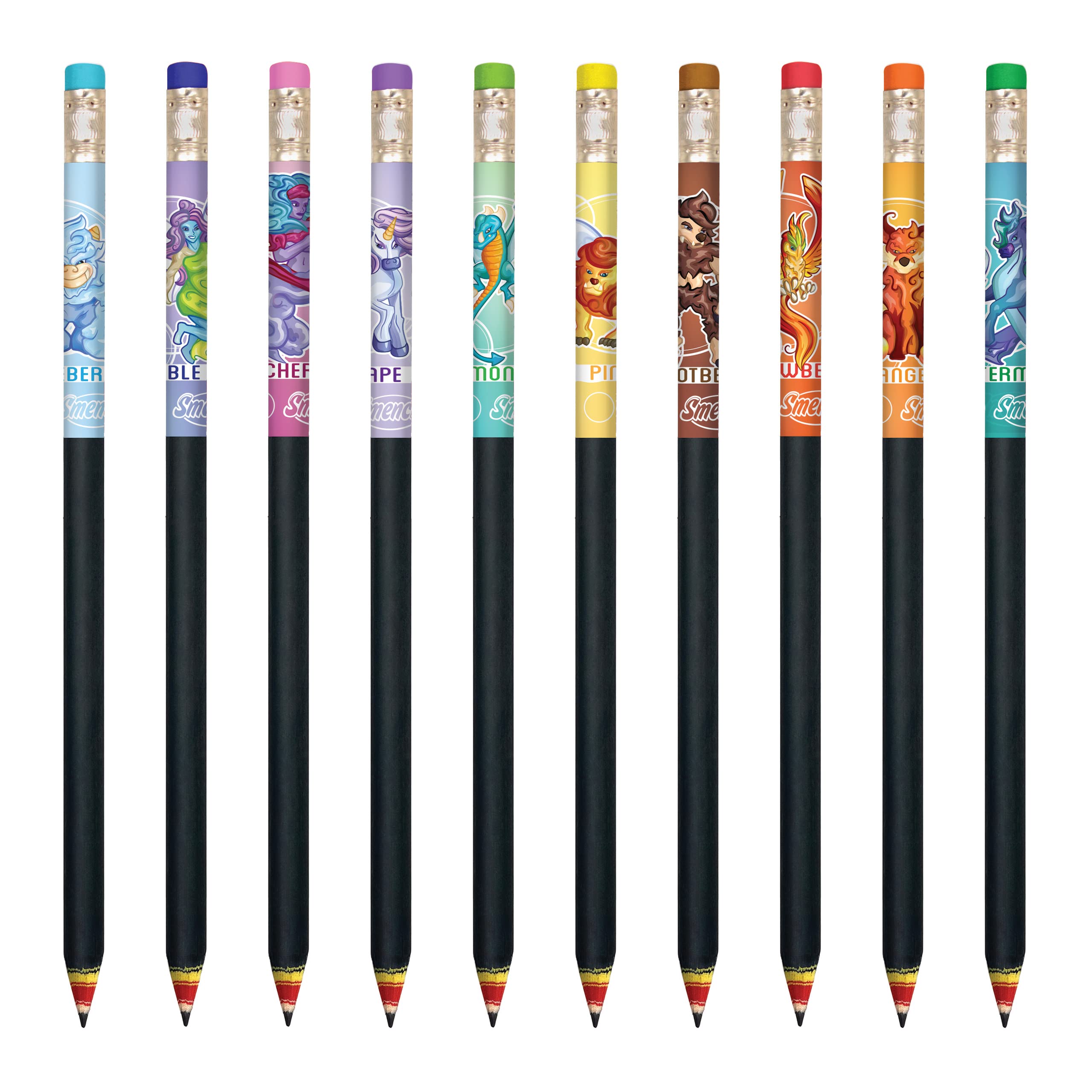 Mythical Smencils - Limited Edition - Patented Gourmet Scented Pencils (Graphite HB #2) with new Black Finish and Multi-layered Paper Construction, 10 Count - Gifts for Kids, Classroom Rewards