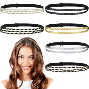 jutom 6 pieces elastic braided headbands no slip adjustable headbands stretchy headbands for women strand headband plaited hair band hippie hair accessory