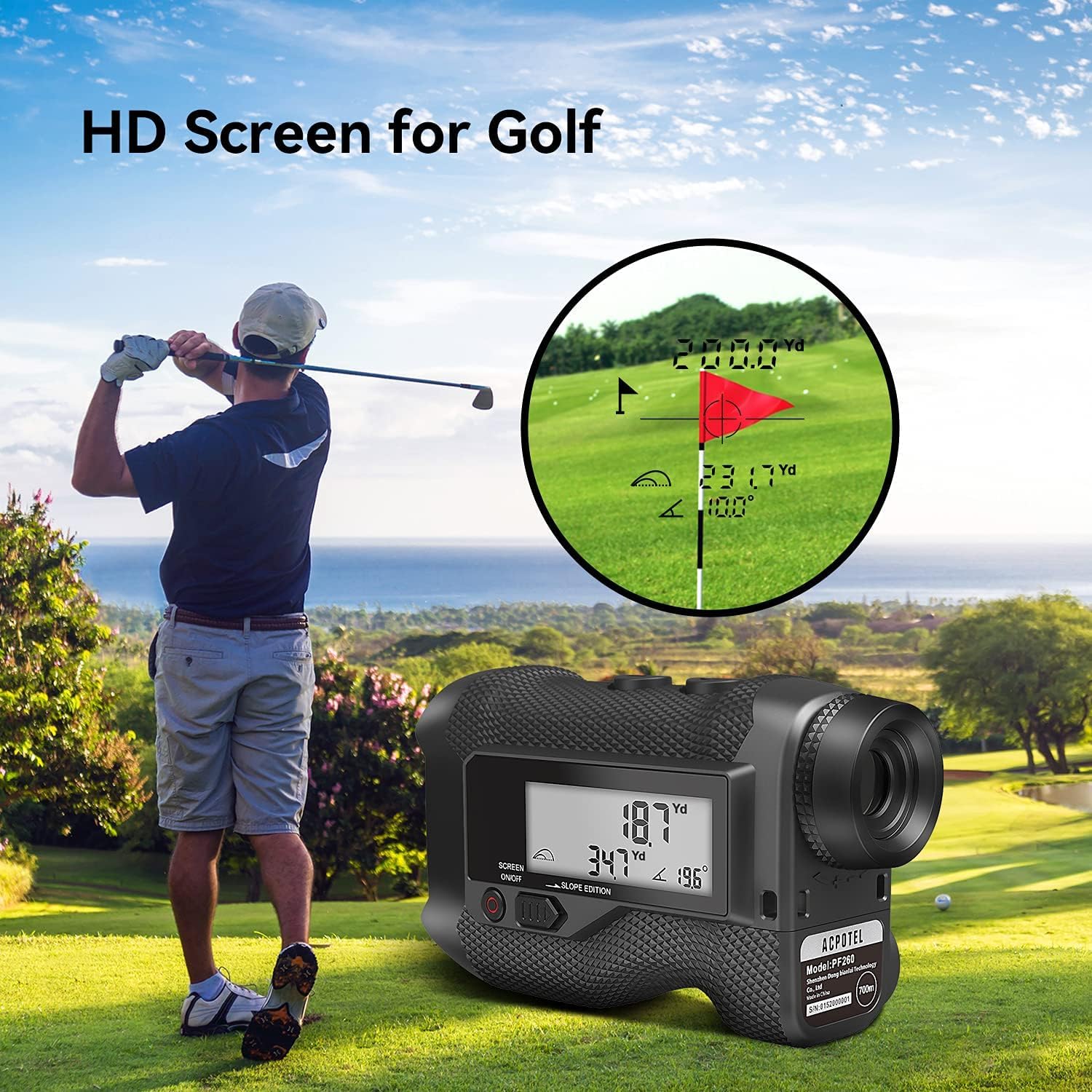 Range Finder with External Screen ACPOTEL Range Finder Golf 750yd with Slope Switch Golf Range Finder Range Finder for Hunter