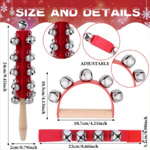 6 PCS Christmas Handle Jingle Bells Wooden Handheld Sleigh Bells Wrist Band Jingle Bells Tambourine Handbell Jingle Shaker Bells with Wooden Grip for Handheld Bells Music Enlightenment (3 Styles)