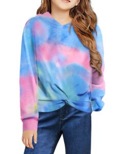 hopeac girls casual twist front sweatshirt tie dye printed long sleeve crop tops pullover