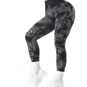 RXRXCOCO Womens Seamless Butt Lifting Leggings High Waisted Yoga Pants Tummy Control Workout Leggings Compression Tights Black Tie Dye Medium