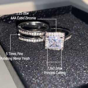 Ahloe Jewelry CEJUG 2Ct Engagement Rings Set for Women Princess Halo CZ Wedding Bands Promise Bridal Wedding Ring for Her Size 8