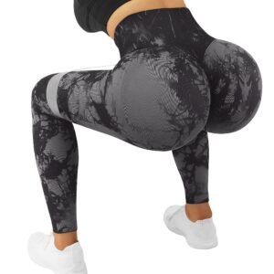 RXRXCOCO Womens Seamless Butt Lifting Leggings High Waisted Yoga Pants Tummy Control Workout Leggings Compression Tights Black Tie Dye Medium