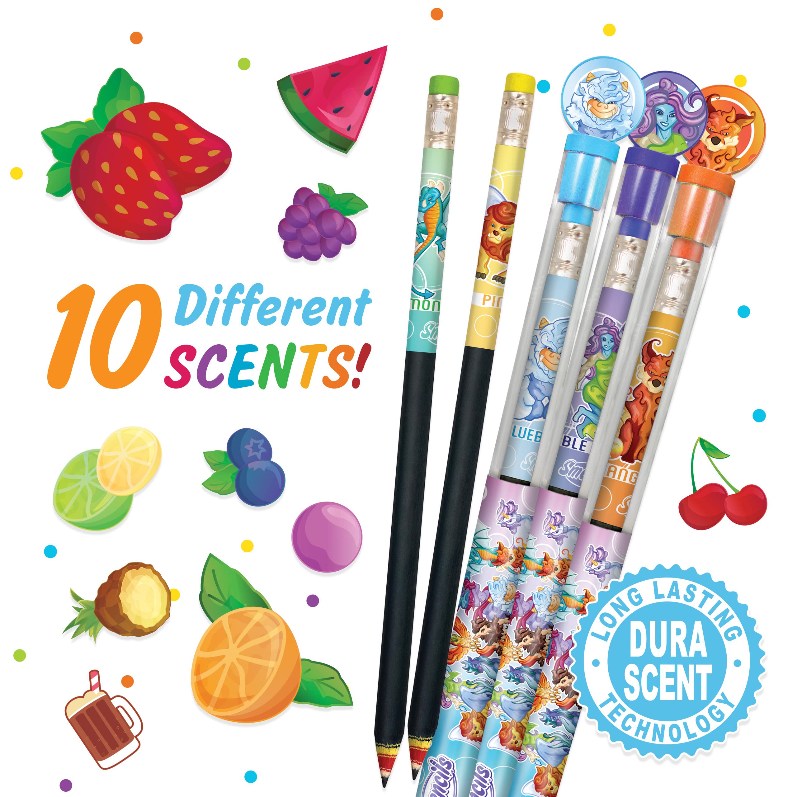 Mythical Smencils - Limited Edition - Patented Gourmet Scented Pencils (Graphite HB #2) with new Black Finish and Multi-layered Paper Construction, 10 Count - Gifts for Kids, Classroom Rewards