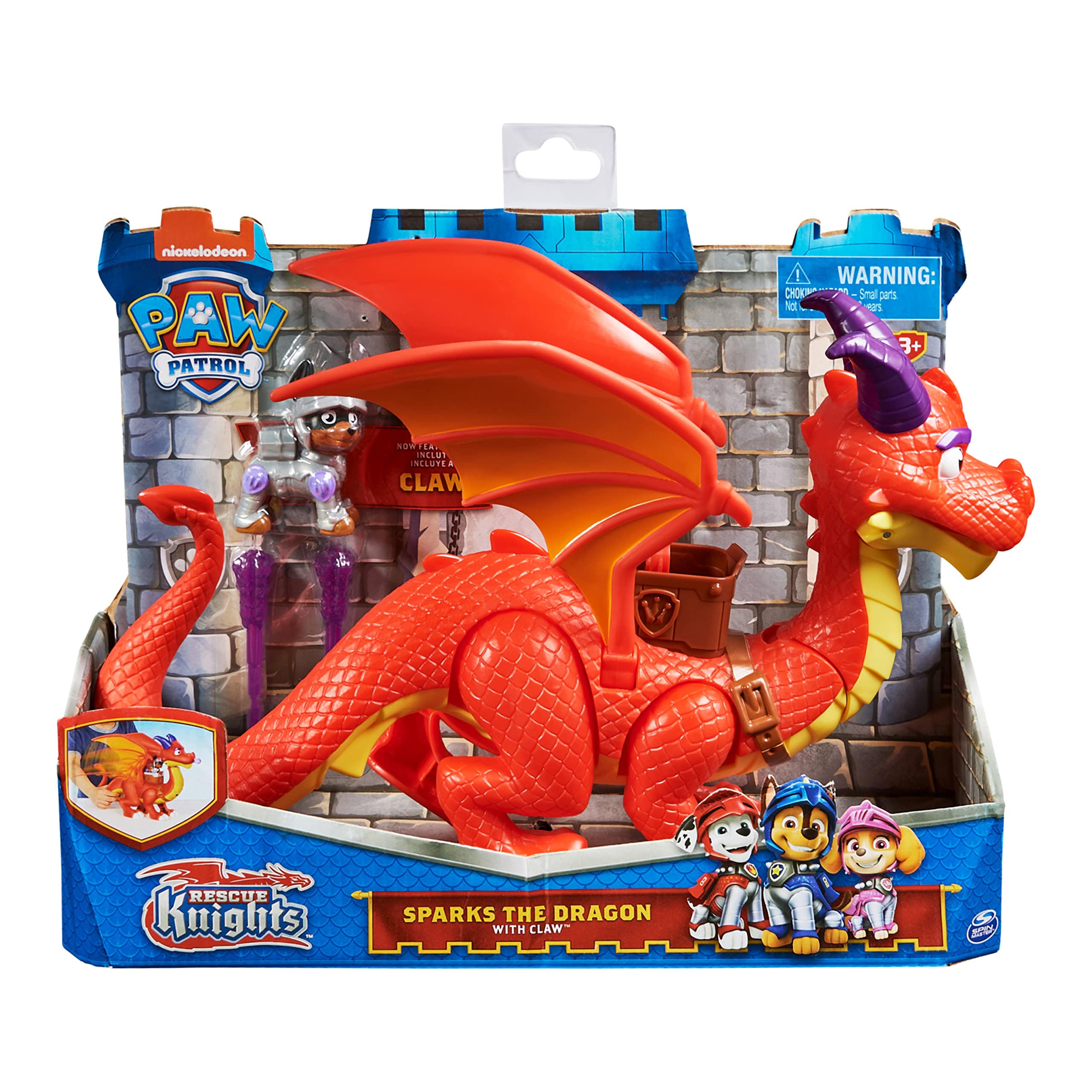 Spin Master 6062105 PAW Patrol Rescue Knights Sparks The Dragon with Super Wings and Pup Claw Action Figures, Set of 2