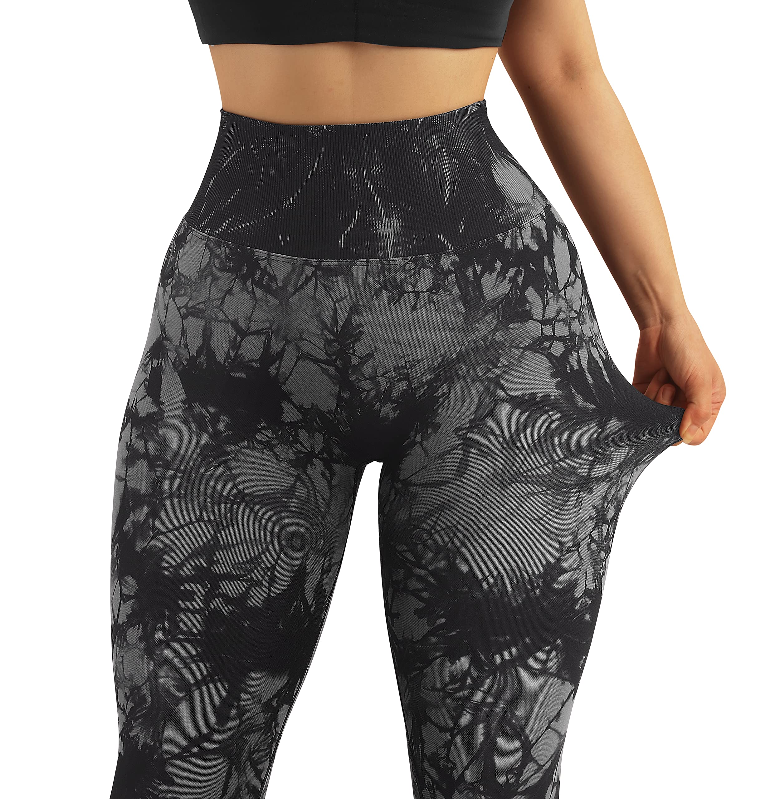 RXRXCOCO Womens Seamless Butt Lifting Leggings High Waisted Yoga Pants Tummy Control Workout Leggings Compression Tights Black Tie Dye Medium