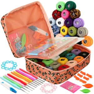 coopay crochet kit beginners lace crochet hook set with 20 color crochet thread, 71pcs crochet set with tiny crochet hooks ergonomic soft grip, travel crochet hook case full knitting crochet supplies