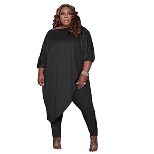 huasemy plus size outfits for women,plus size outfits 2 piece,tracksuits long sleeve slant shoulder asymmetrica tops bodycon pants sweatsuit sets