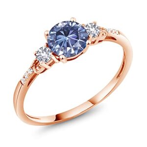 gem stone king 10k rose gold 6mm round gemstone birthstone white created sapphire and white diamond accent 3-stone engagement ring | three-stone wedding anniversary promise ring for women