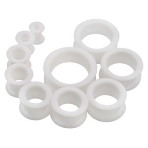 Pair 15/16" (24MM) WHITE SILICONE EYELET TUNNELS Double Flare Gauges Thin Soft Flexible Flesh Plugs (2pcs)