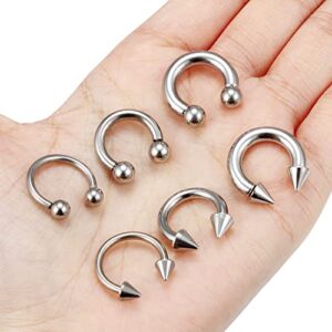 Ftovosyo Good Weight for Ear Gauges Earrings 6G 8G 12G 12mm/14mm PA Ring Internally Threaded Ball Horseshoe Barbells Large Septum Ring Surgical Steel Pierced Body Jewelry for Women Men