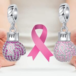 OutstandLong Fight Breast Cancer Awareness Charms Pink Ribbon Dangle Charm Beads for Bracelets