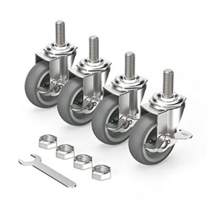 holkie caster wheels 3 inch locking stem casters, 1/2" -13 x 1-1/2" (stem diameter 1/2", stem length 1-1/2") threaded stem casters swivel casters set of 4 heavy duty castors gray