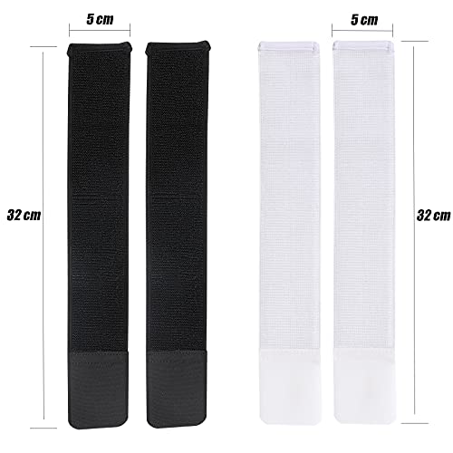 Shin Guard Straps, 4 PCS, Youth Soccer Shin Guard Stays, Elastic Shin Straps Soccer for Kicking Ball, Running, Cycling, Adjustable, Black and White Color in Package