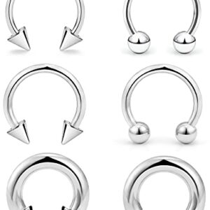 Ftovosyo Good Weight for Ear Gauges Earrings 6G 8G 12G 12mm/14mm PA Ring Internally Threaded Ball Horseshoe Barbells Large Septum Ring Surgical Steel Pierced Body Jewelry for Women Men