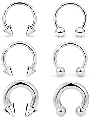 Ftovosyo Good Weight for Ear Gauges Earrings 6G 8G 12G 12mm/14mm PA Ring Internally Threaded Ball Horseshoe Barbells Large Septum Ring Surgical Steel Pierced Body Jewelry for Women Men