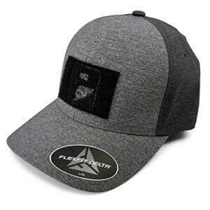 pull patch delta flexfit hat | melange dark grey & charcoal tactical cap | l/xl | 2x3 in loop surface to attach patches