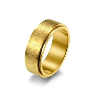 christian jesus christ lord prayer rotating stress relief spinner fidget band rings for men women for anxiety finger rotate freely stainless steel wedding promise couple band rings birthday anniversary (gold, 8)