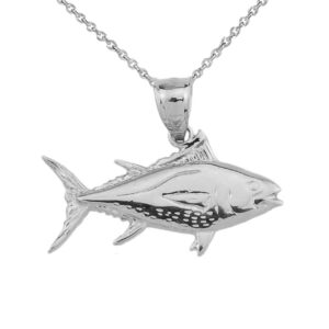 tys treat yourself tys jewelers houston white gold yellowfin tuna fish pendant - gold purity:: 14k, pendant/necklace option: pendant with 20" chain