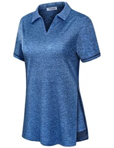 workout tops for women golf tennis polo shirts short sleeve v neck loose fit plain yoga t-shirts blue