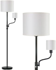 auquee floor lamps for living room, standing tall lamp with reading light, black bright pole lamp with 12w led bulb, 3-way rotary switch, modern corner lamp for bedroom study room for christmas(white)