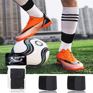 Shin Guard Straps, 4 PCS, Youth Soccer Shin Guard Stays, Elastic Shin Straps Soccer for Kicking Ball, Running, Cycling, Adjustable, Black and White Color in Package