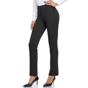 dayoung women's yoga dress pants work office business casual slacks stretch regular straight leg pants with pockets y68a-black-s