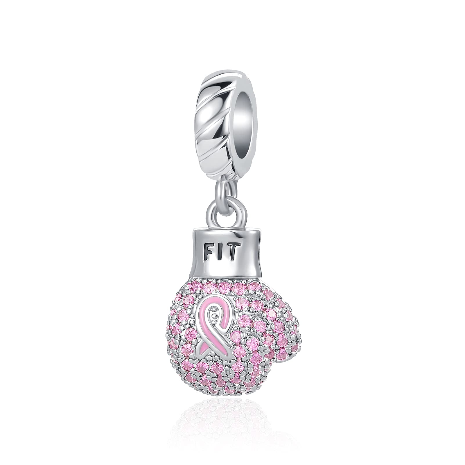 OutstandLong Fight Breast Cancer Awareness Charms Pink Ribbon Dangle Charm Beads for Bracelets