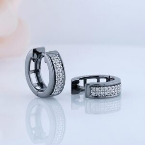 Dazzlingrock Collection 0.12 Carat (ctw) White Diamond Dual Row Unisex Hoop Earrings in Black Plated 925 Sterling Silver