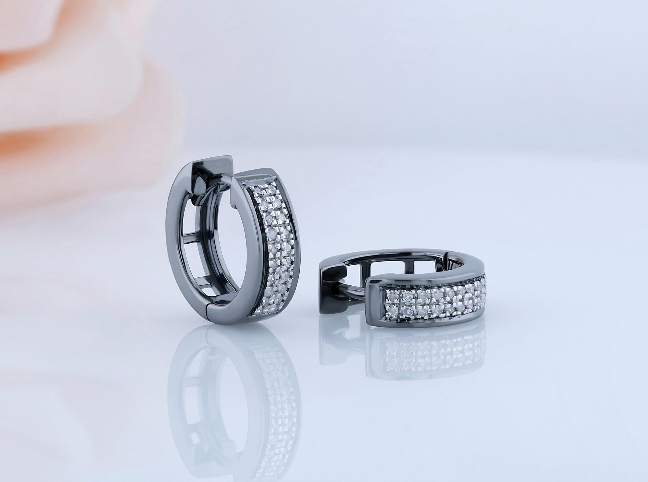 Dazzlingrock Collection 0.12 Carat (ctw) White Diamond Dual Row Unisex Hoop Earrings in Black Plated 925 Sterling Silver