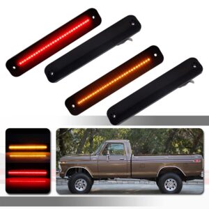 tonsya 4 pcs full amber & red led lamps smoked lamp kit compatible with 1973-1991 ford e100 e150 e250 e350 f100 f150 f250 f350 f350 f500 replace oem bumper side marker lights