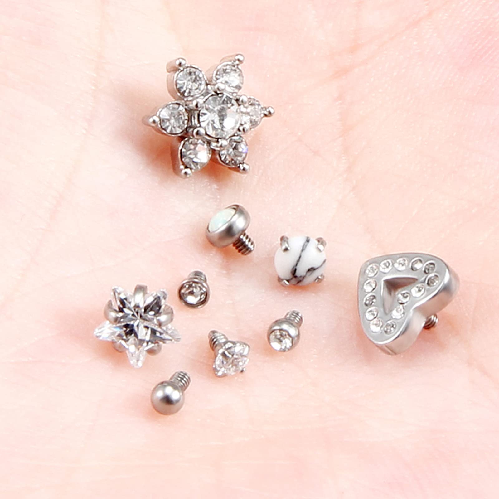 Ocptiy Dermal Piercing Jewelry Kit Dermal Tops 14G G23 Titanium Dermal Anchor Internally Threaded Dermal Replacement Piercing Tops Balls Jewelry Women Men